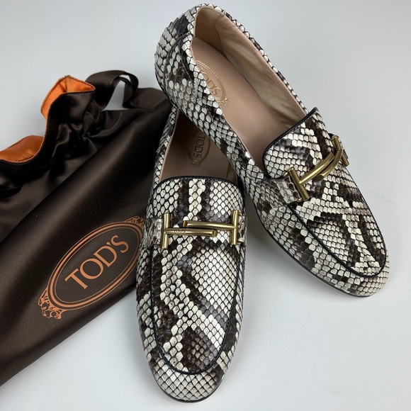 Tod's | Shoes | Tods Double T Brass Buckle Real Snake Skin Loafer ...